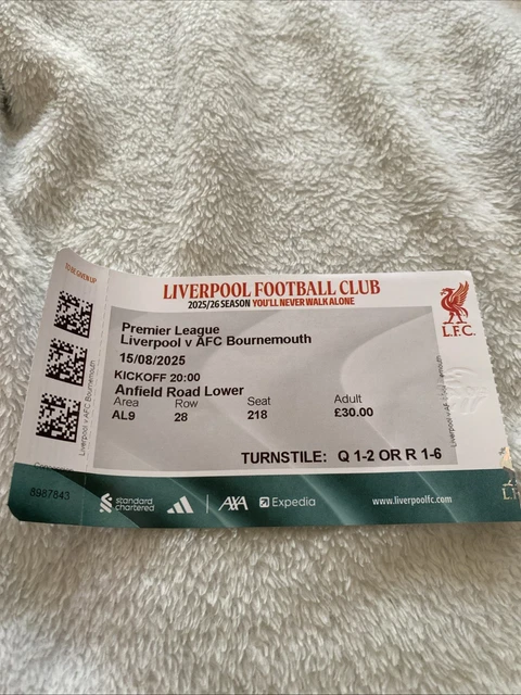 LIVERPOOL V AFC Bournemouth Ticket Stub Diogo Jota memorial Game £2.22 ...