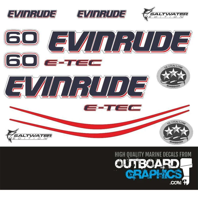 EVINRUDE 250HP ETEC / E-TEC outboard engine decals/sticker kit ...