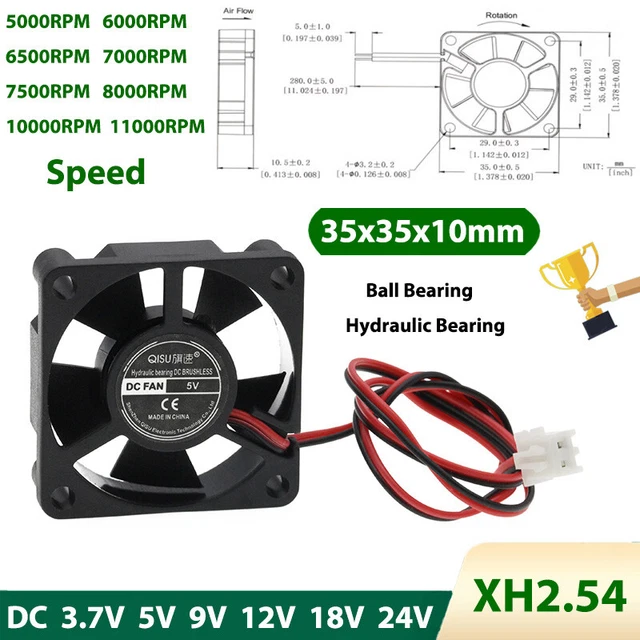 3510 DC BRUSHLESS Cooling Fan Mitni Silent Fans 3.7V 5V 9V 12V 24V 2 ...