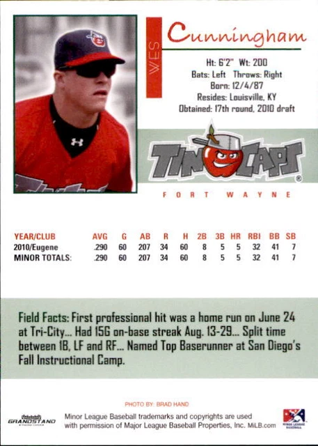 2011 FORT WAYNE TinCaps tribune #7 Wes Cunningham Louisville Kentucky ...