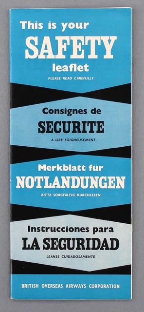 BOAC AIRLINE SAFETY Card Bristol Britannia Douglas Dc-7C Comet 4 B.o.a ...