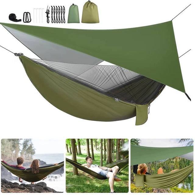 CAMPING HAMMOCK WITH Tarp Rain Fly Cover, Double Person Hammock ...