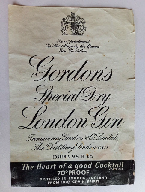 GORDONS SPECIAL DRY London Gin - 70% Proof - 26 2/3 Fl oz - Gin Label ...
