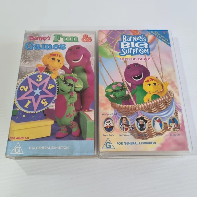 BARNEYS FUN & Games 1996 and Barneys Big Suprise 2000 VHS Tapes x 2 ...