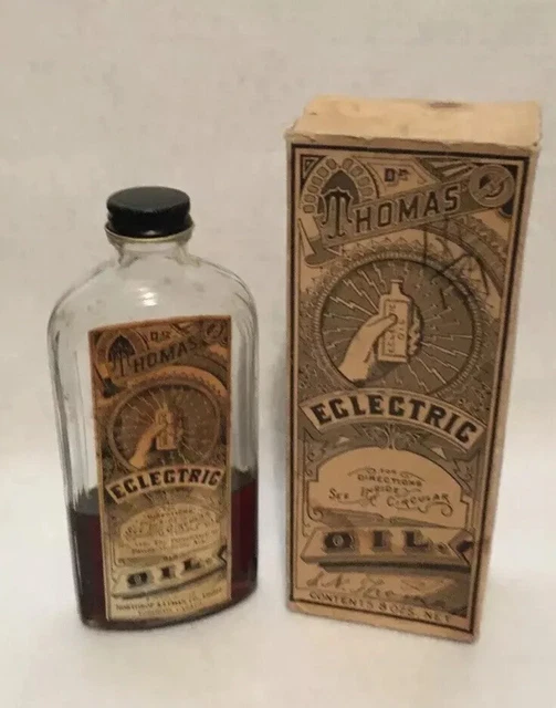 ANTIQUE DR. THOMAS Eclectric Oil Medicine Bottle With Box Rare Very ...