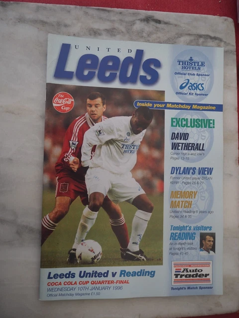 1995/96 LEEDS UNITED V Reading 10-01-1996 Coca Cola League Cup Quarter ...
