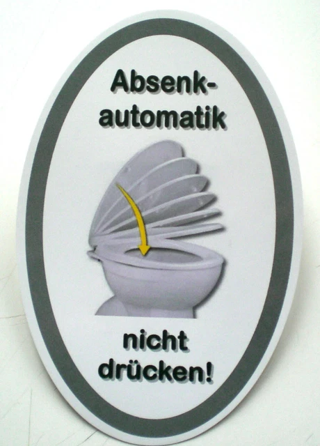 2 X WC / Toiletten Aufkleber, Absenkautomatik-nicht drücken, 9,5 x 14,5 ...