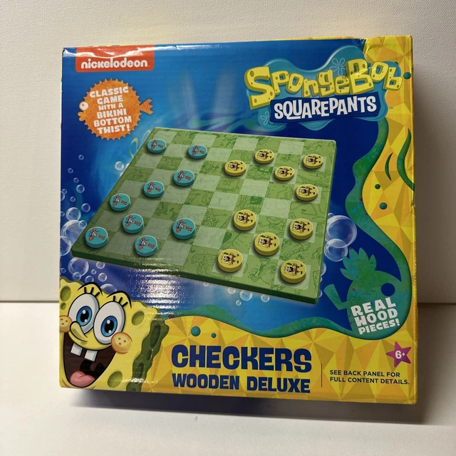 NICKELODEON SPONGEBOB SQUAREPANTS Checkers Wooden Deluxe Game Open Box ...