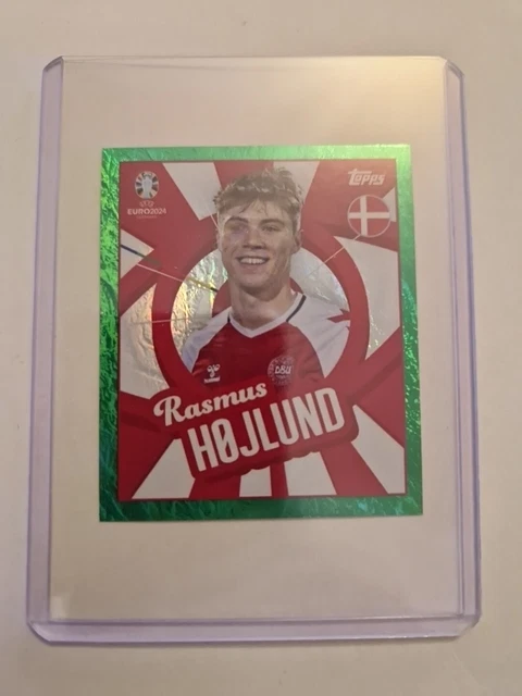 AUTOCOLLANT TOPPS EURO 2024 super rare Rasmus Hojlund vert feuille ...