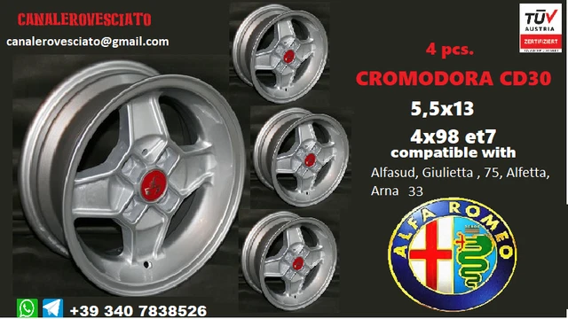 CERCHI CROMODORA ALFA Romeo 33 75 Alfasud Alfetta Gulietta jantes roues ...