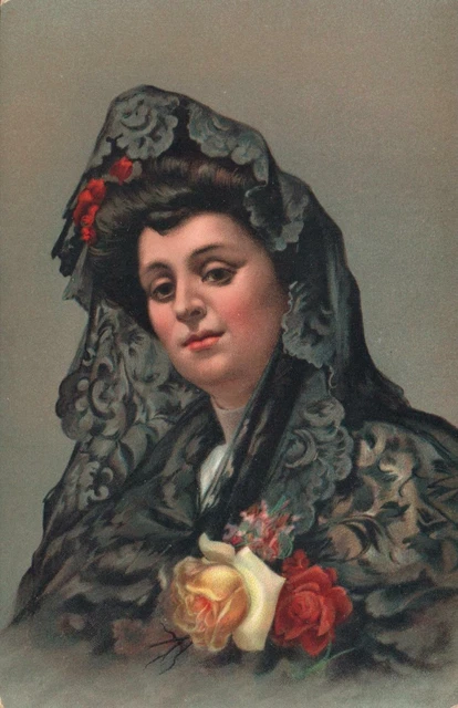 VINTAGE PAINTING OF a BEAUTIFUL MATURE SPANISH LADY DOLORES POSTCARD ...