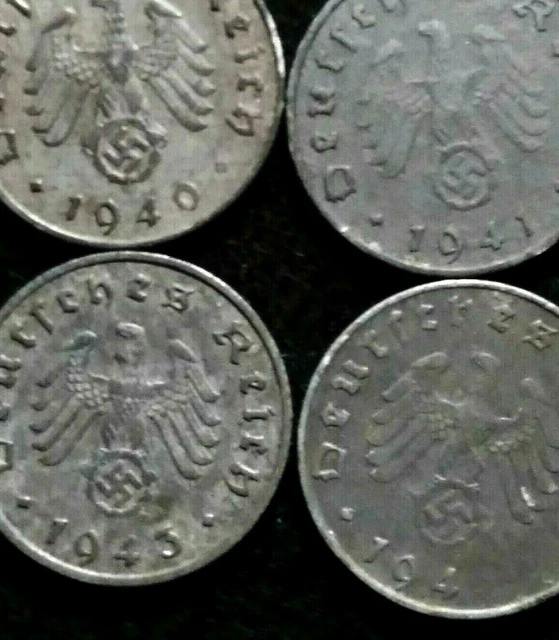 1940-J 1941-G 1943-F 1944-E 10 Reichspfennig Troisième Reich croix ...