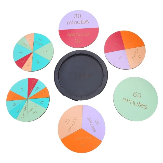 WOODEN DIGITAL CLOCK Fraction Circle with Colored Blocks Kids ...