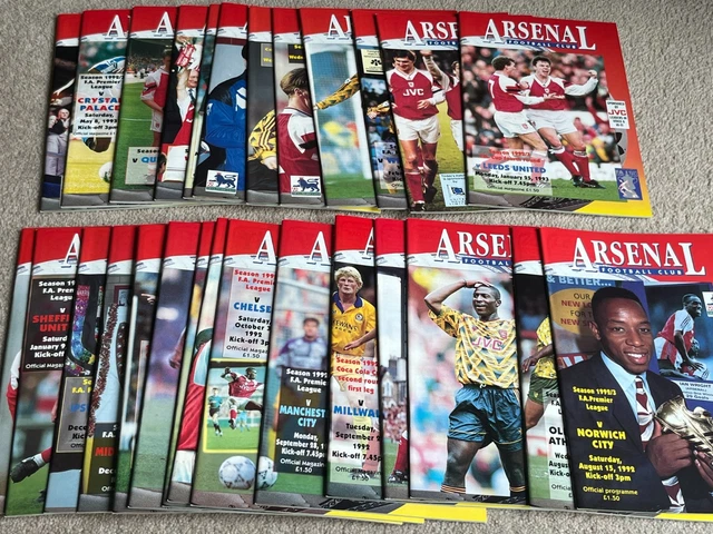 ARSENAL FC FULL Set 1992-1993 Home Game Programmes League & Cups, all ...
