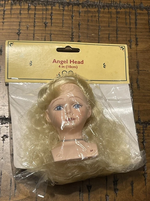 VINTAGE LARGE ANGEL Head 4 Inch Long Blonde Hair Plastic Crafts And ...