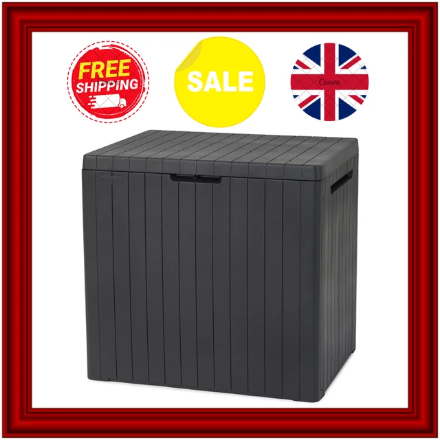 KETER CITY OUTDOOR Plastic Storage Box Lockable Garden Shed Weather ...