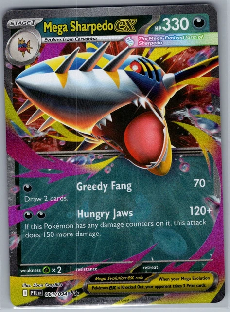 MEGA SHARPEDO EX 061/094 ME02: Phantasmal Flames - Pokemon Card - NM $4 ...