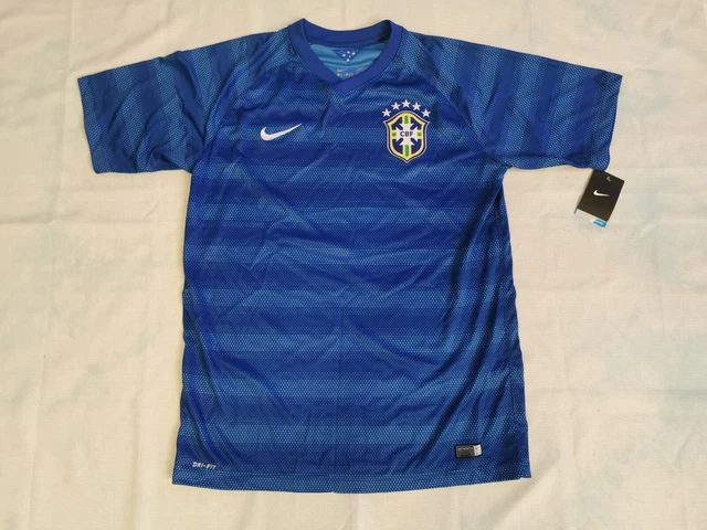 NWT NIKE DRI-FIT Brazil Away Kit Football Shirt Blue V Neck Short ...