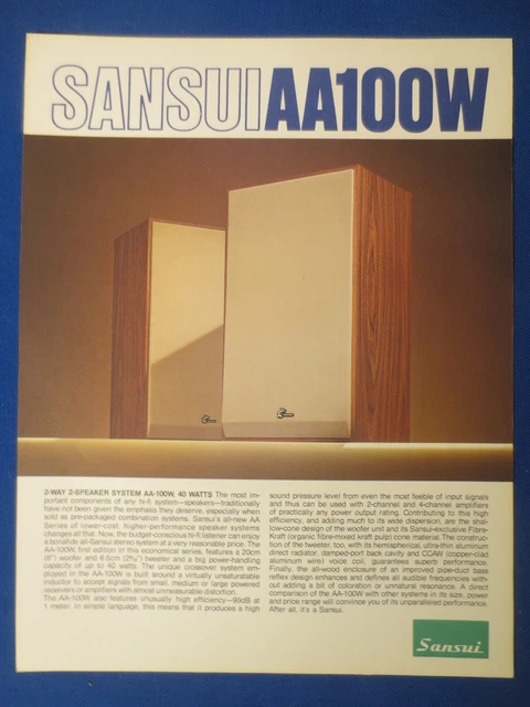 SANSUI AA100W SALES Brochure Original Factory Issue The Real Thing $21. ...