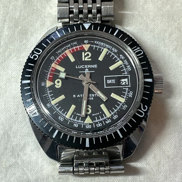 OROLOGIO DA POLSO Lucerna subacquei acciaio svizzero vintage data ...