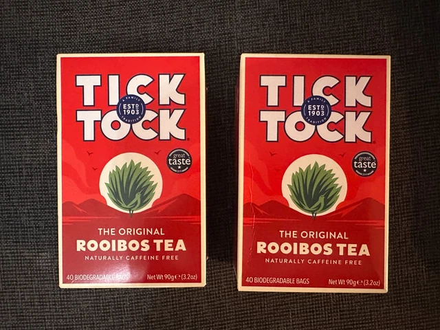 TICK TOCK ROOIBOS Tea, Caffeine-Free Tea, Pack of 2 x 40 Tea Bags (80 ...