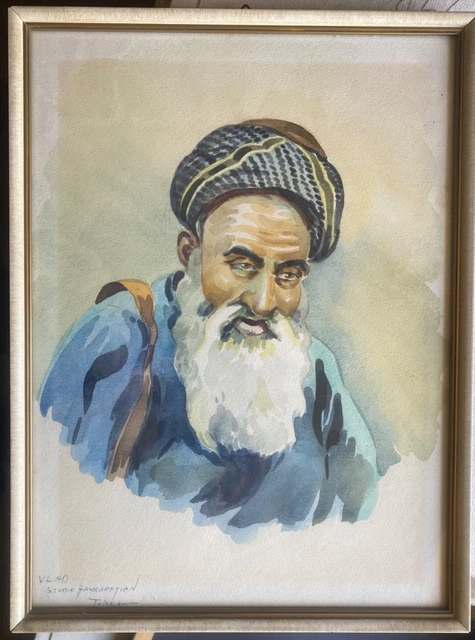 AQUARELL PORTRÄT ORIENTALE Mann Soldat Vlad Teheran Studio Hayradetian ...
