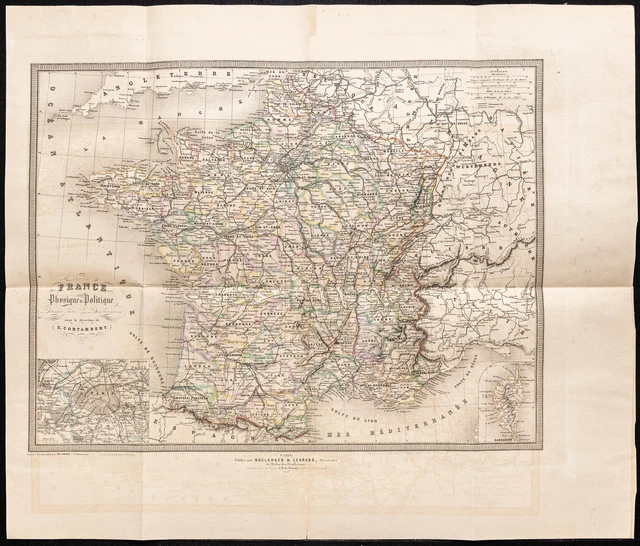 1864 - CARTE de la France physique & politique - Grande gravure ...