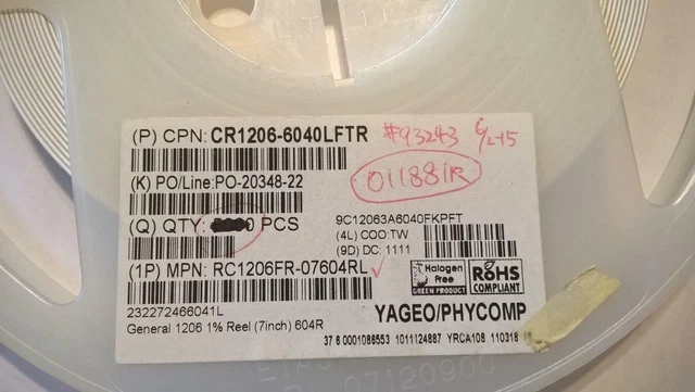 ZMU60 QTY 100 pcs Yageo RC1206FR-07604RL Resistor 604 Ohm 1% 1/4W 1206 ...