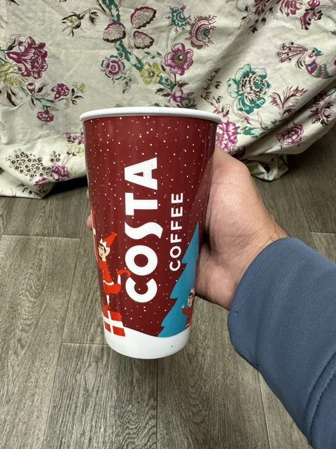 COSTA COFFEE CHRISTMAS Santa Ceramic Travel Mug Tall Tumbler Cup with ...