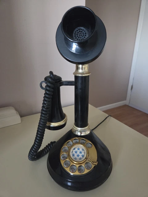 VINTAGE ROARING 20S Style Rotary Telephone Replica Black Gold USA Decor ...