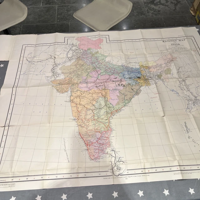 1959 RAILWAY MAP OF INDIA. 43in x 36in £29.99 - PicClick UK