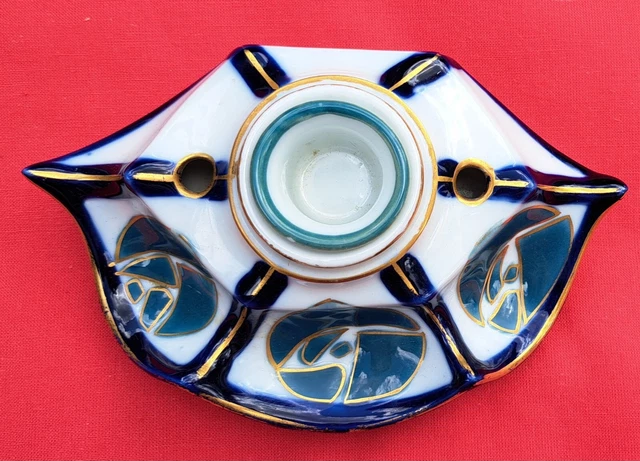 ENCRIER ART DECO Camille Tharaud Signé Bleu, LEMOVICES Porcelaine De ...