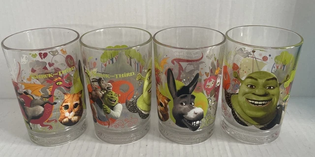 MCDONALDS DREAMWORKS 2007 Shrek the Third Glass Collector's Cup Set Of ...