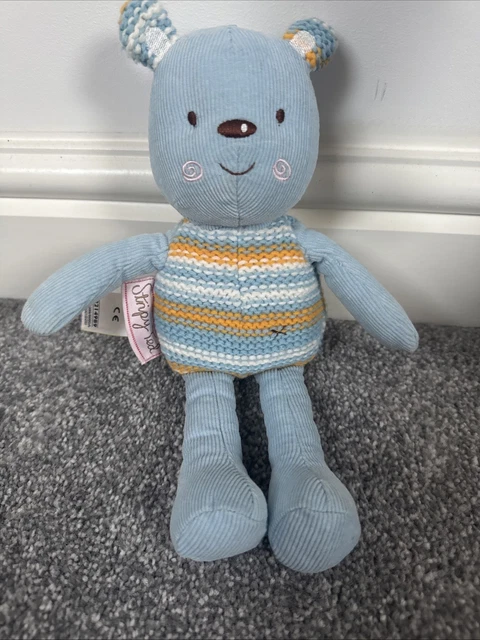 M&S BLUE CORD & Knit Stripy Ted Soft Toy Teddy Bear Comforter 09214989 ...