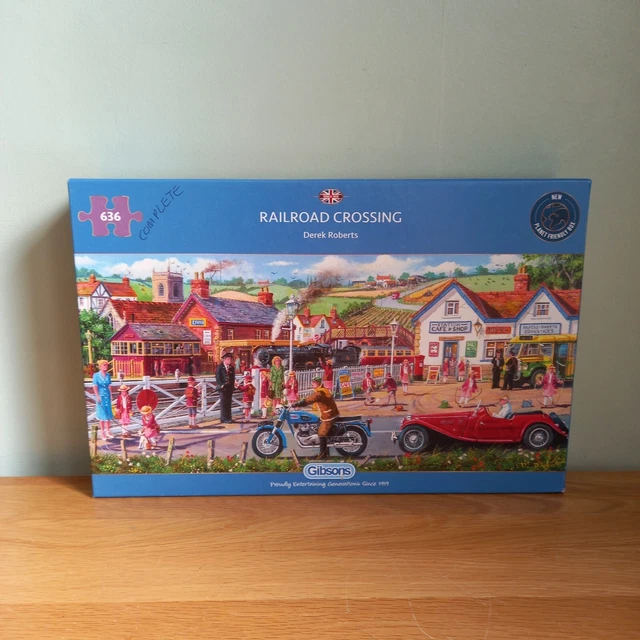 GIBSONS 636 PIECE Jigsaw Puzzle Railroad Crossing COMPLETE Derek ...