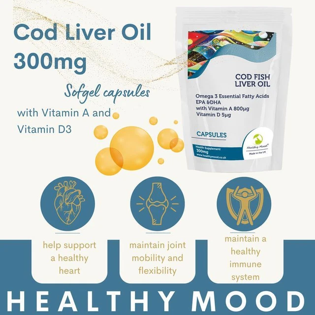 COD LIVER OIL Capsules, 180 Capsules of High Strength Fish Oil, EPA ...