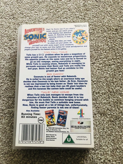 SEGA SONIC THE hedgehog VHS Cassette Adventures Of Sonic 3 New £34.99 ...