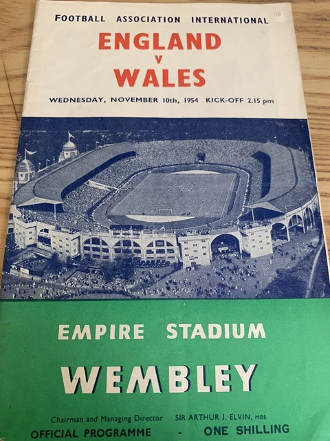 ENGLAND V WALES 1954 Programme. Wembley Stadium. GC For Age £1.50 ...