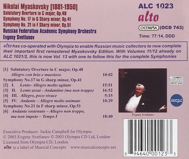 NIKOLAY MYASKOVSKY NIKOLAI Myaskovsky: Complete Symphonic Works - Volume 13 (CD) EUR 16,65 ...