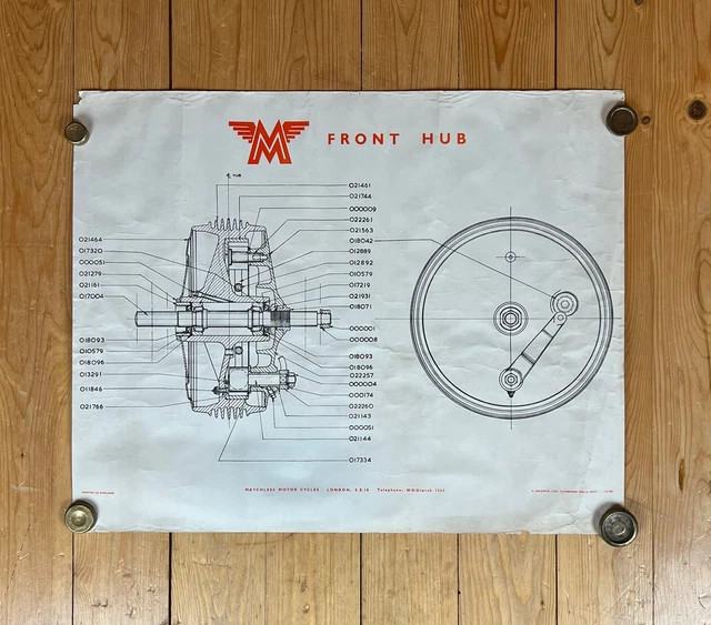 VINTAGE MATCHLESS FRONT Hub Exploded Diagram Poster Motor Cycles Bike ...