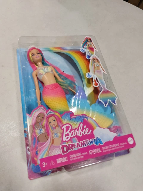 BARBIE GTF89 DREAMTOPIA Rainbow Magic Mermaid Doll with Rainbow Hair ...