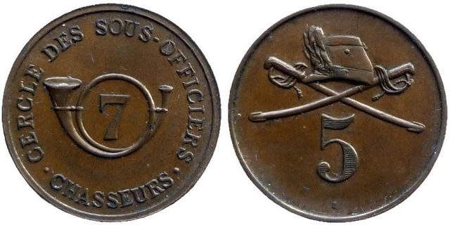 JETON - CERCLE des sous-officiers 7 ème chasseur - 5 centimes - RARE ...
