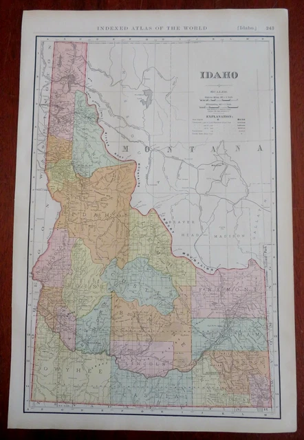 IDAHO BOISE MERIDIAN Pocatello Fort Hall Nampa 1902 Rand McNally large ...