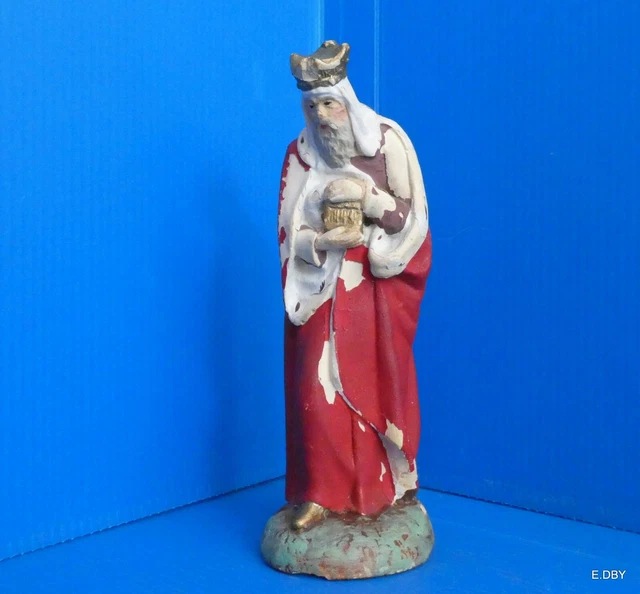 ANCIEN SANTON Platre Pieraccini Roi Mage Debout Cape Rouge EUR 15,00 ...