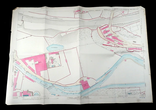 ANTIQUE HUDDERSFIELD MAP Johnny Moore's Hill Paddock Brow River Colne ...