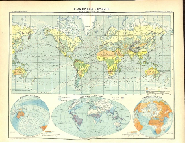 4. PLANISPHÈRE PHYSIQUE Physical MAP CARTE ATLAS 1911 EUR 12,99 - PicClick FR