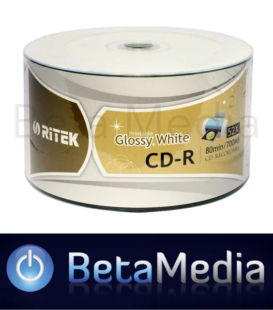 150 X RITEK Blank CD -R 52X media - Full Hub White GLOSSY Printable CDR $74.95 - PicClick AU