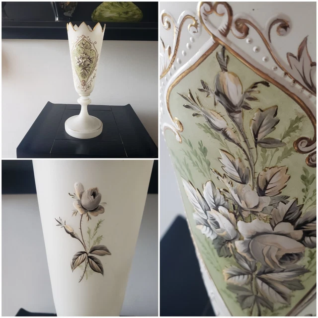 VASE CRISTAL OPALIN Émaillé Napoléon III EUR 60,00 - PicClick FR
