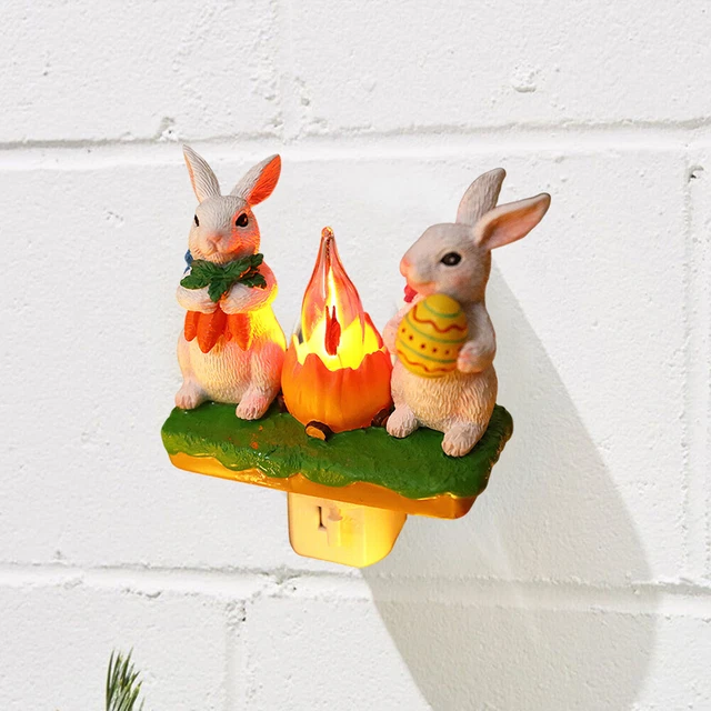 RESIN TINY RABBIT Lamp Plug Into Wall Bunny Carrot Night Light Indoor ...