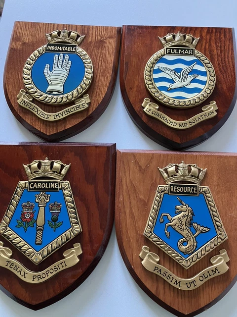 4 X H.M.S Navy Wall Plaques Shields Indomitable Fulmar Caroline And ...